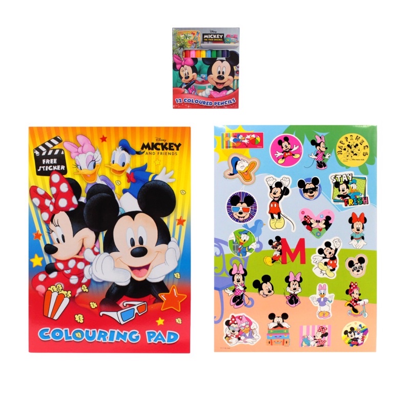 Disney Mickey Mouse Colouring Sticker Book With Colour Pencil Set ...