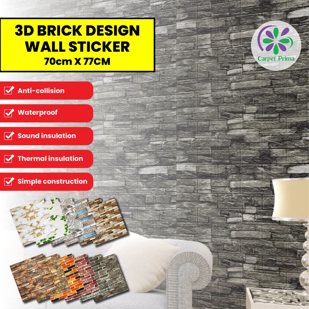3D BRICK DESIGN WALL STICKER 70X77CM/KALIS AIR/3D PE FOAM/TILE WALL ...