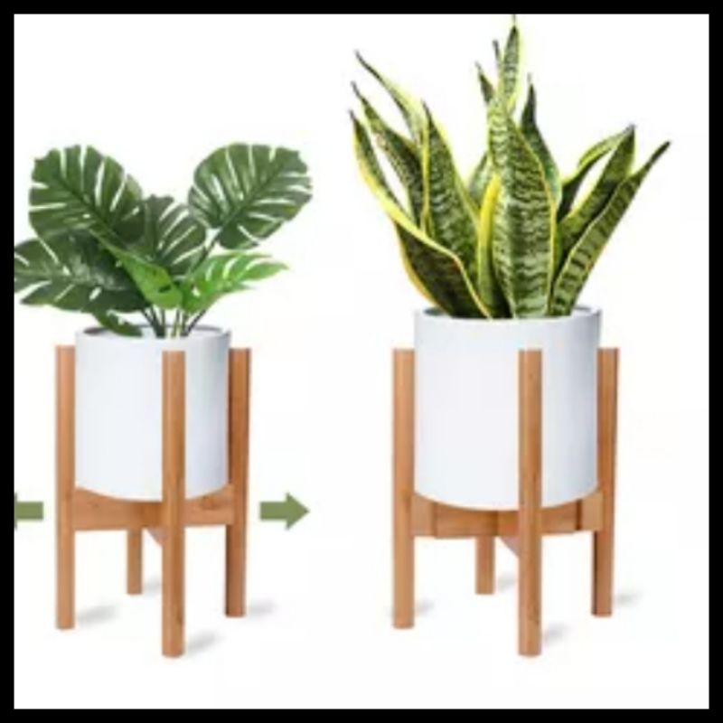 Pasu Bunga Dengan Stand Kayu Kaison | Shopee Malaysia