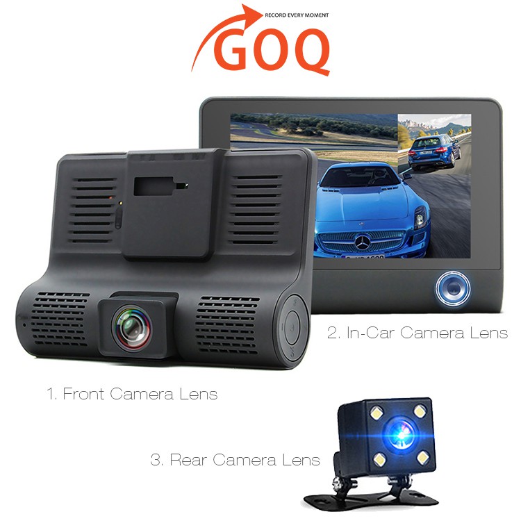 GOQ D90 Car Dashcam - 3 Lens Car Camera Record At The Same Time DVR ...