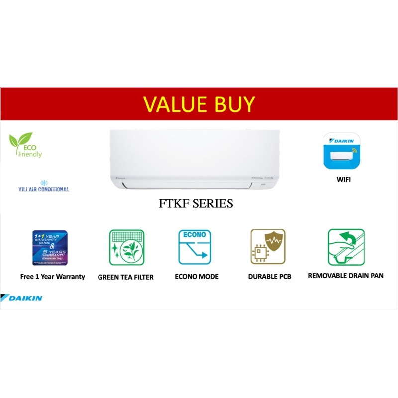 [!!READY STOCK!!]DAIKIN 1.0-2.5 HP Standard Inverter Air Conditioner FTKF Series R32 Built-in ...