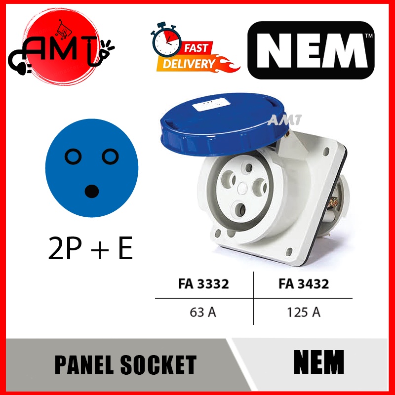 NEM PANEL MOUNT SOCKET 2P+E 63A 125A 333 343 IP67 | Shopee Malaysia