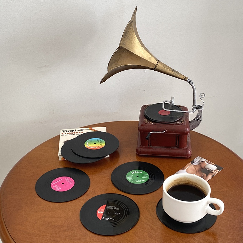 2/4/6 Pcs/set Retro Vinyl Record Coasters Creative CD Table Mats Home ...