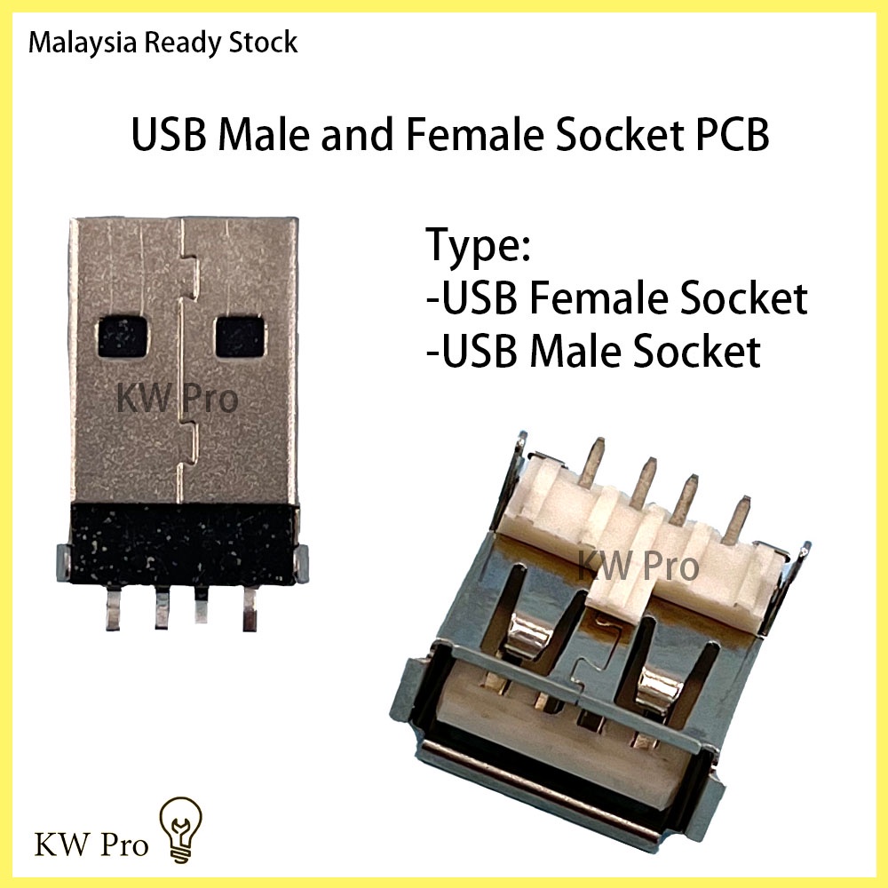 USB Type A Female/Male Socket Solder Jacks Connector PCB Type 4Pin | Shopee Malaysia