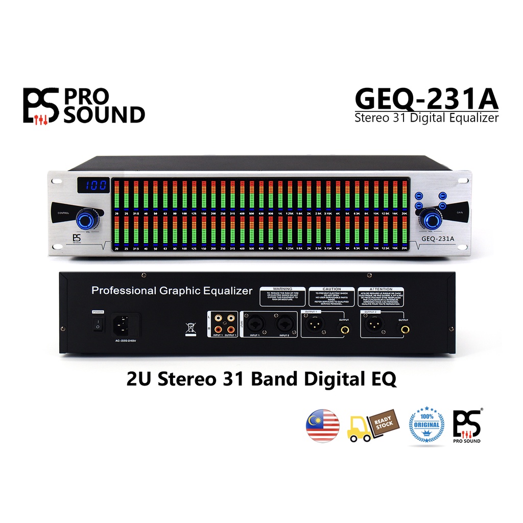 (ORIGINAL MALAYSIA READY STOCK) PS PRO SOUND GEQ-231A 2U Stereo Audio DIGITAL 31band Graphic ...