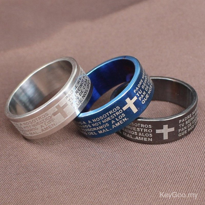 Vintage Catholic Cross Titanium Steel Ring Engraving Scripture Rings ...
