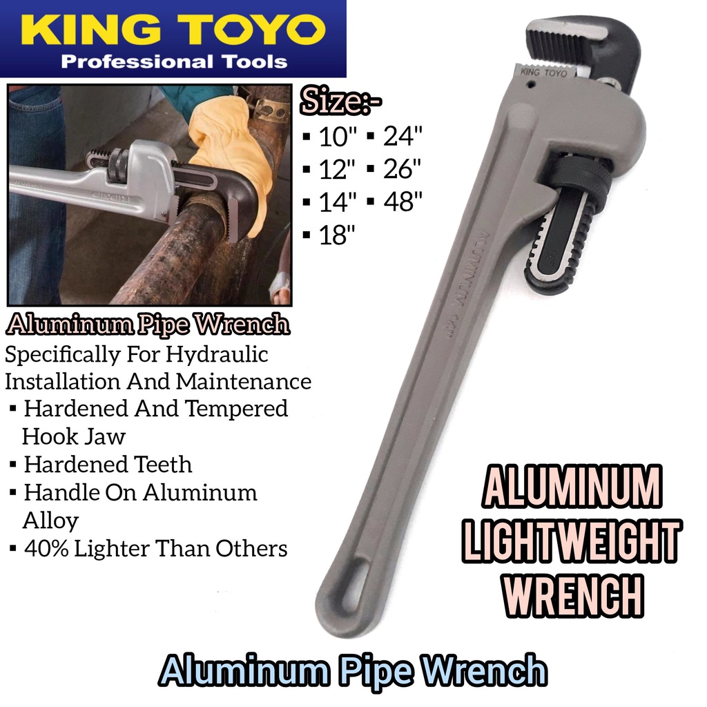 King Toyo Heavy Duty Aluminum Pipe Wrench Tool For Mechanical ...