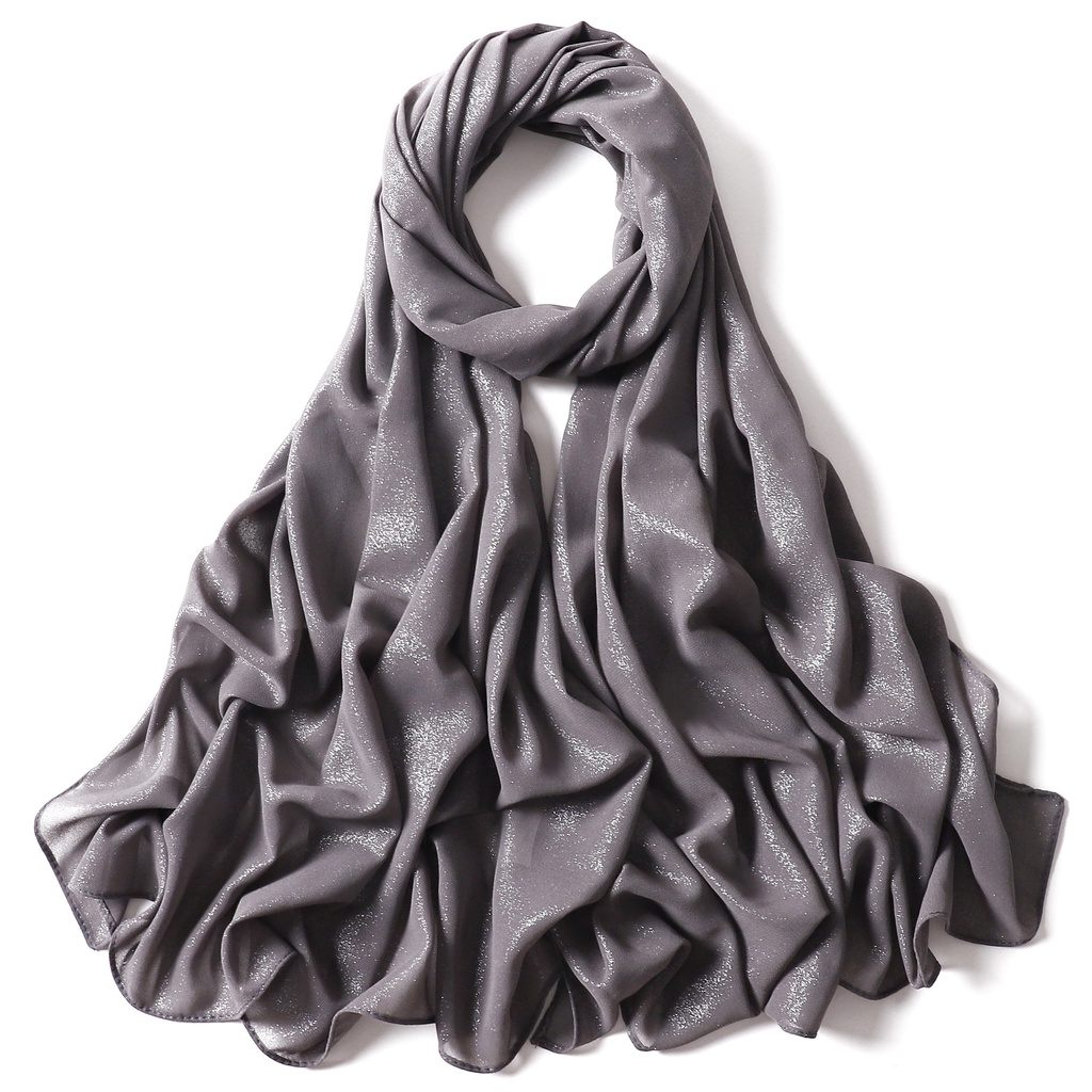 Zephia Shawl Chiffon Monochrome Silver Glitter Panjang Tudung Kualiti ...