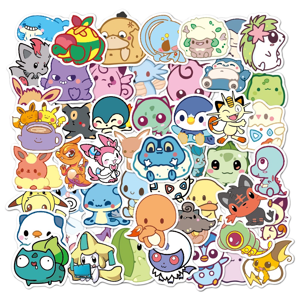50 Pcs Chibi Pokemons Cartoon Waterproof Pvc Stickers Shopee Malaysia