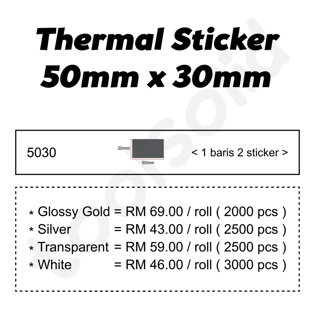 Thermal Sticker Jenis PVC Premium Quality (50mm x 30mm) Barcode Sticker ...