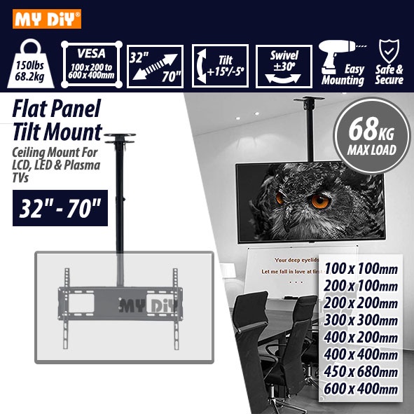 MYDIYHOMEDEPOT - Ceiling Type TV Bracket 32-70" Max Load 68kg ...