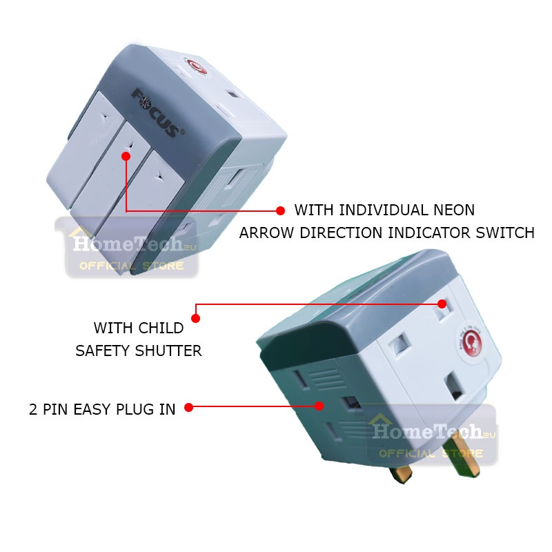FOCUS 3 Way Adapter Extension Plug Extantion Socket with Sirim Surge ...