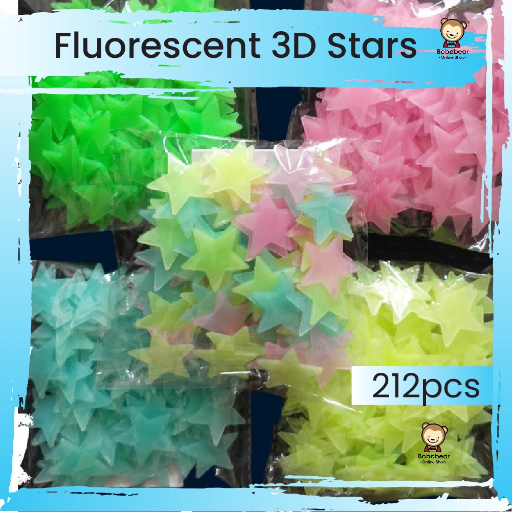 400 Pcs Fluorescent 3D Star Sticker Glow In the Dark Bilik Tidur ...