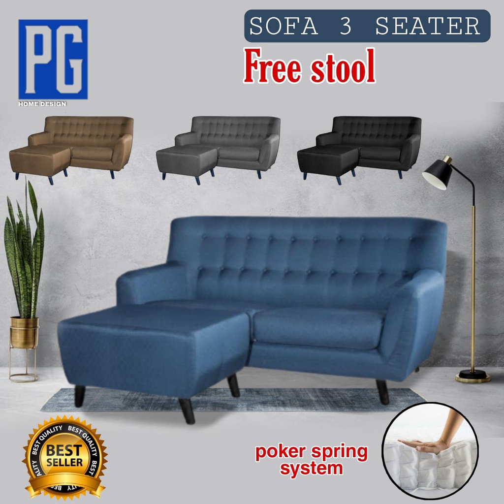 PG HOME:-SOFA 3 SEATER FREE STOOL WITH WITH POKED SPRING -LIVING ROOM ...