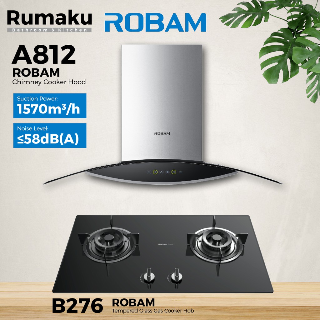 [COMBO SET] ROBAM A812 Chimney Cooker Hood + Built-In Gas Cooker Hob [FREE Ducting Hose & Cap ...