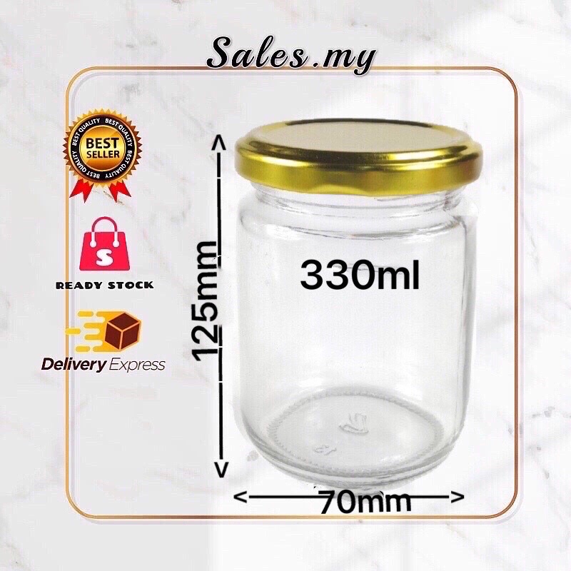 1Box 12pcs Glass Jar 330ml GOLD Cap Clear Bottle | Shopee Malaysia