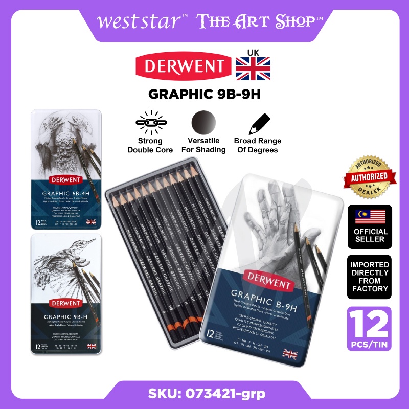 [Weststar] 12pcs/Tin Derwent Graphic Pencil Derwent Graphite Drawing Pencil, Sketching Pencil 9B ...
