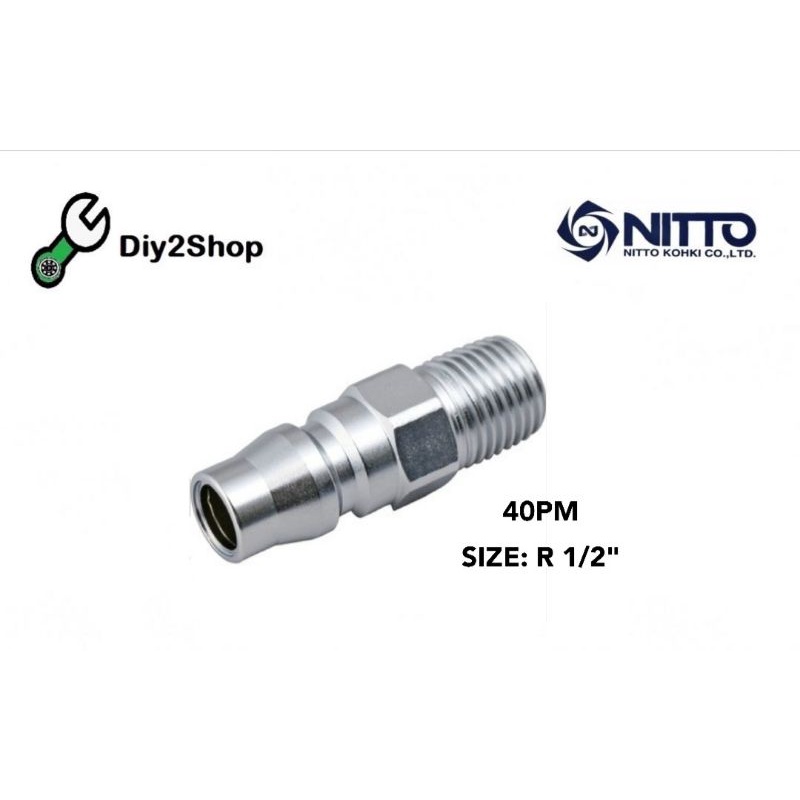 Nitto Kohki Hi Cupla 40PM-NPT Quick Connect Pneumatic Coupler Plug, 1/2" Size, Male, NPT Thread ...