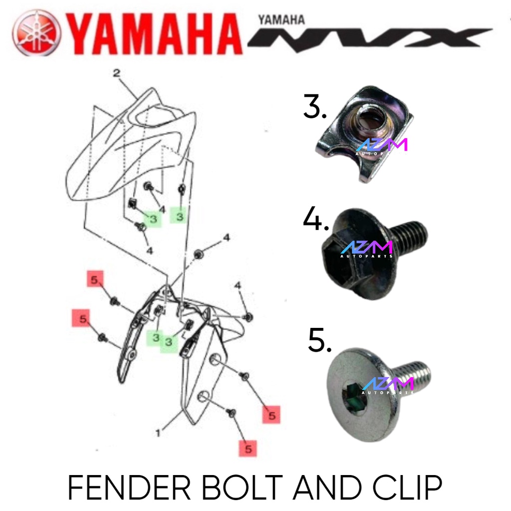 NVX 155 V1 / V2 FRONT FENDER BOLT / NUT SPRING / CLIP 💯 ORIGINAL YAMAHA ...