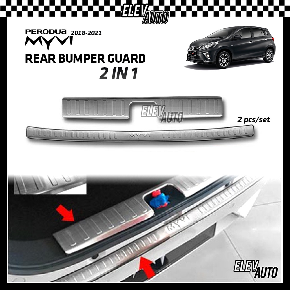 Perodua Myvi 2018 - 2021 CHROME Rear Bumper Guard Pad Inner Outer ...