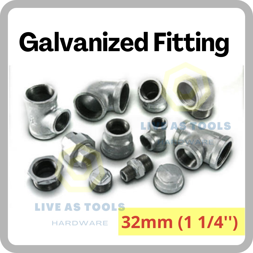 [GI Fitting] 1-1/4'' 32mm Galvanized Iron Besi/ Pipe Fitting/ lock nut/ elbow/ Plug/ End Cap ...