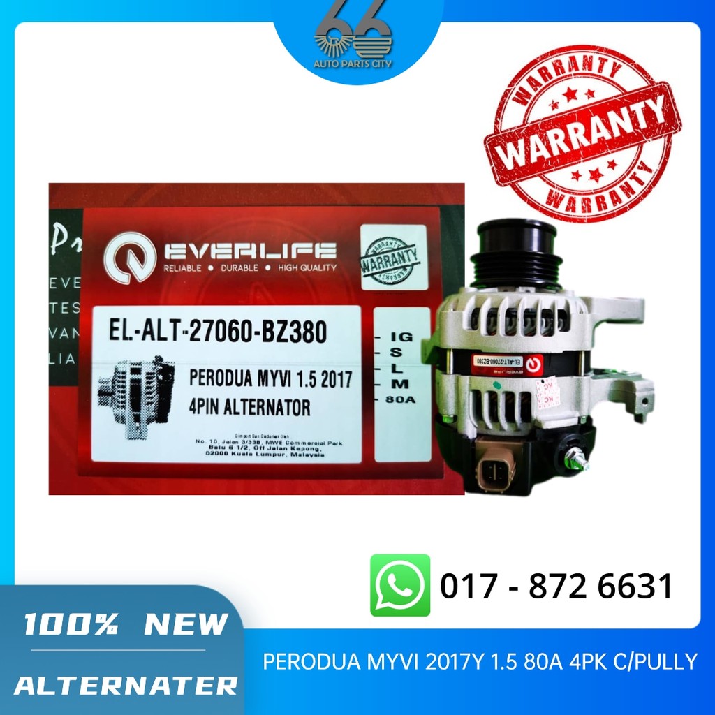 NEW ALTERNATOR PERODUA MYVI 1.5 17Y 80A 4PK C/PULLY (EVERLIFE) | Shopee ...