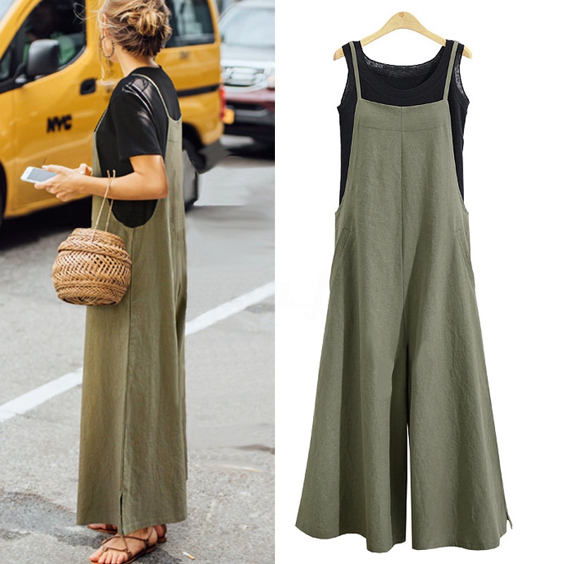 M-5XL Plus Size Women Fashion Long Wide Leg Overalls Loose Solid ...