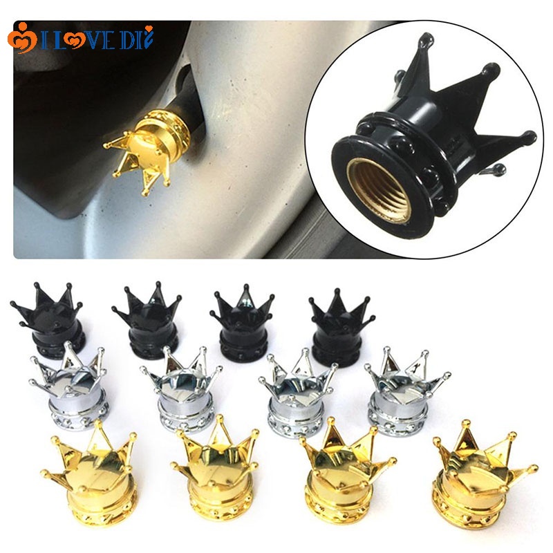 4 Pcs Creative Crown Modeling Durable Plastic Car Wheel Valve Cover ...