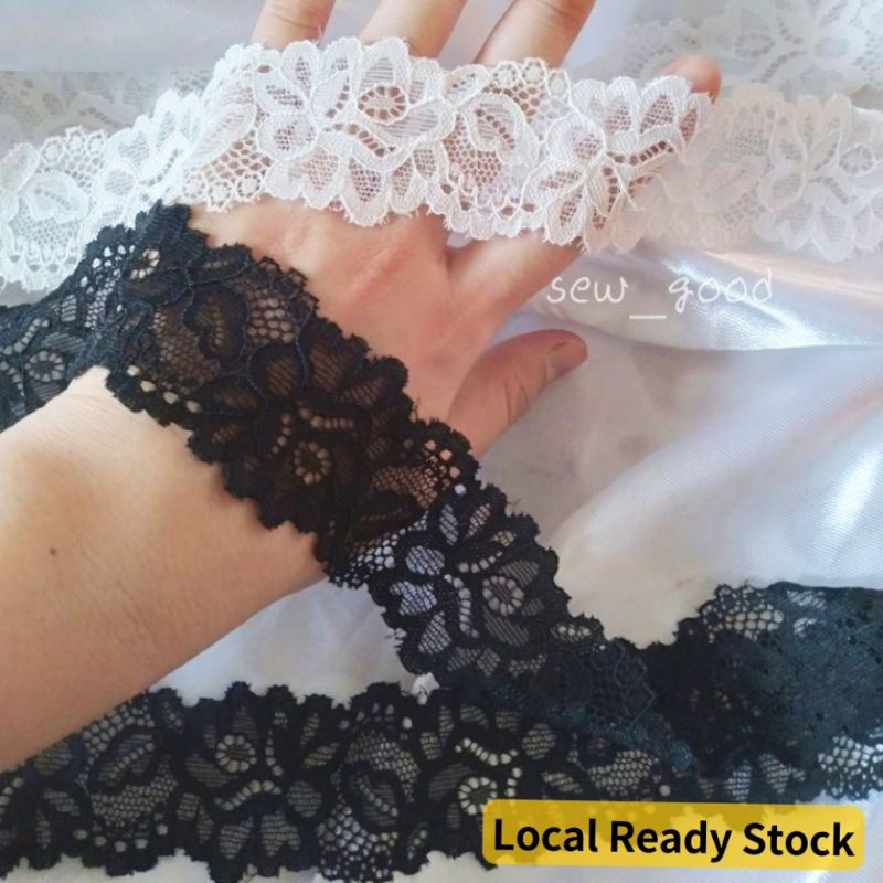(jual meter) Lace 1.5inchi Code #9036HF Lace Bergetah Renda Putih Renda ...