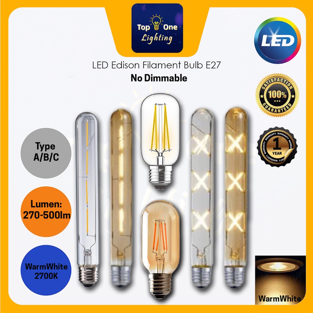 Edison Bulb T45 T225 Filament 4W 6W LED E27 Bulb Retro Vintage Light ...