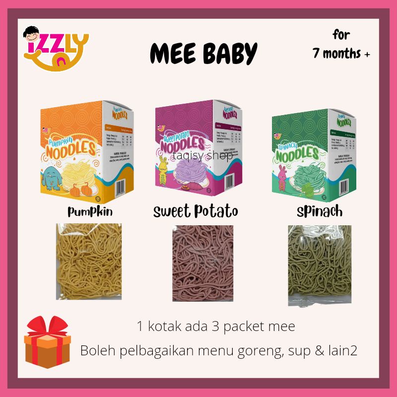 Mee Baby Natural Bayam Labu Keledek Manis IZZLY Tanpa Gula dan Garam / Baby Noodles Natural ...