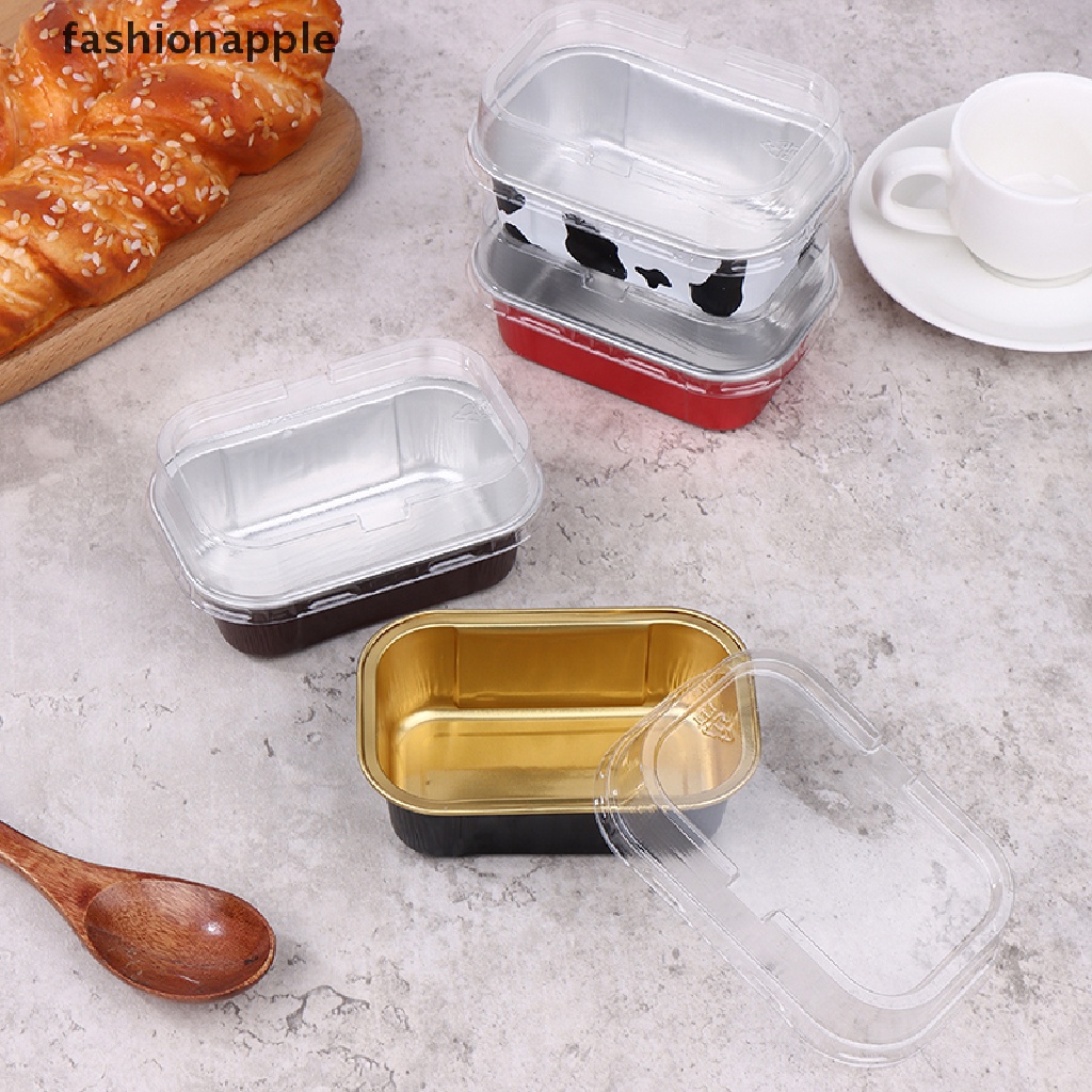 FAMY 10Pcs Rectangular Aluminium Foil Baking Cups Molds With Lid Pastry ...