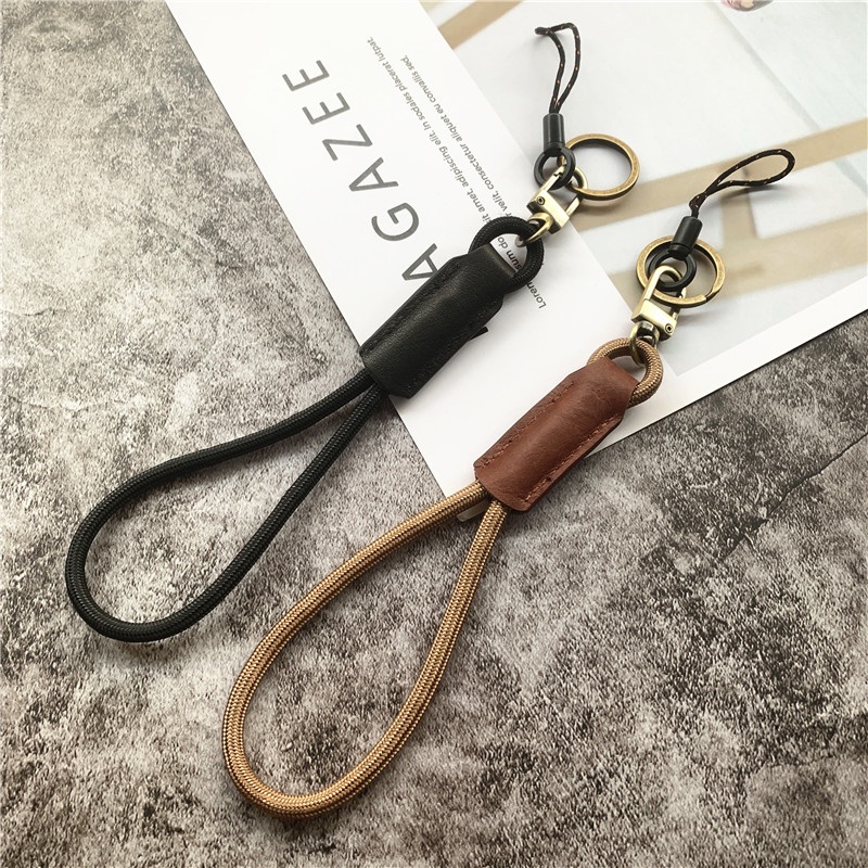 Leather Phone Lanyard for Keys Bronze Key Ring Dacron Key Chain Retro ...