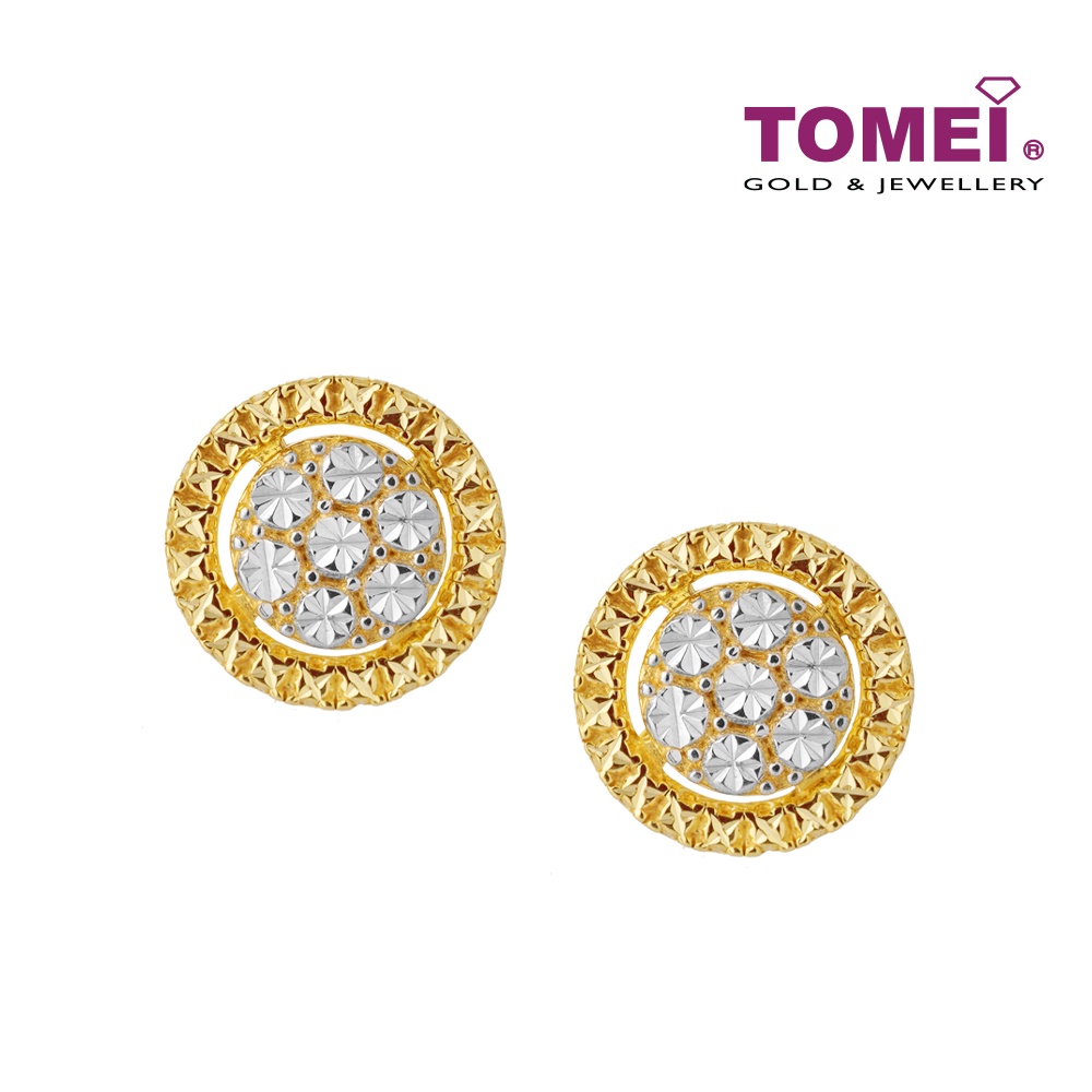 TOMEI Diamond Cut Collection Round earrings, Yellow Gold 916 (9Q ...