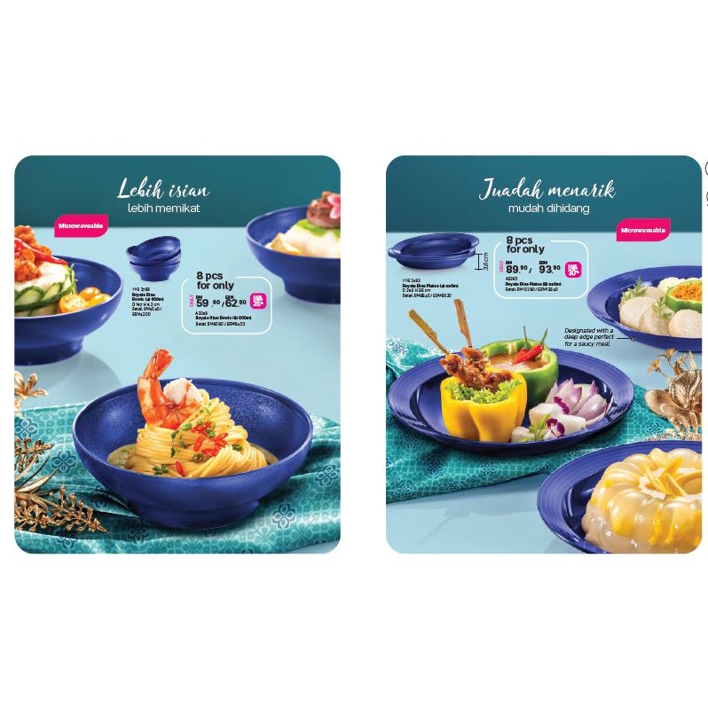 *2022 Raya*Tupperware Royale Blue Bowls 600ml/Dining Plates Plate 550ml ...