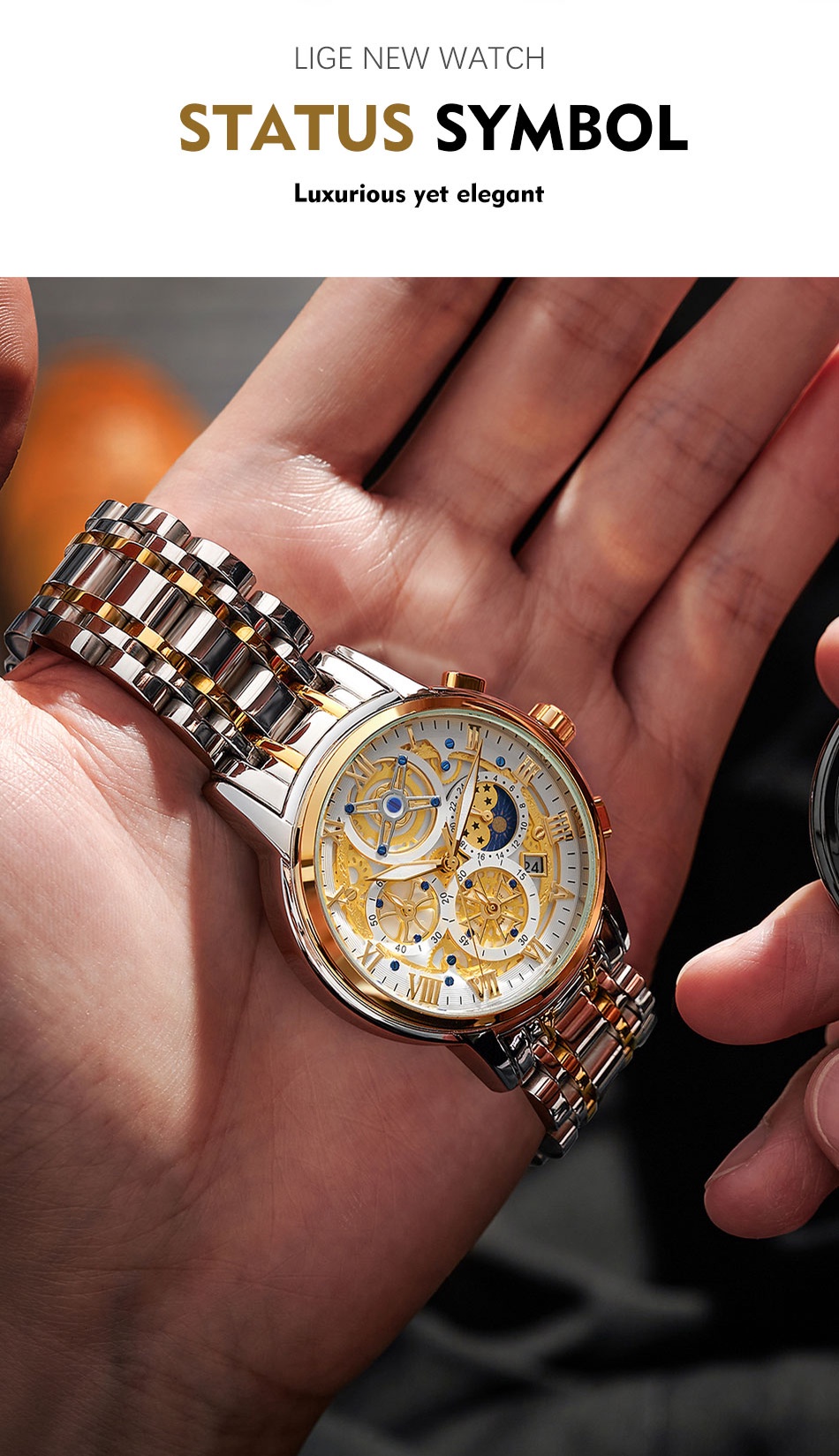 LIGE original jam tangan lelaki stainless steel never fade chronograph ...