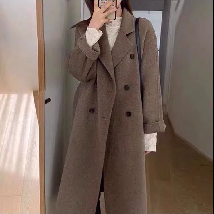 Autumn Winter New Classic Double-breasted Wool Coat Mid Length Loose ...