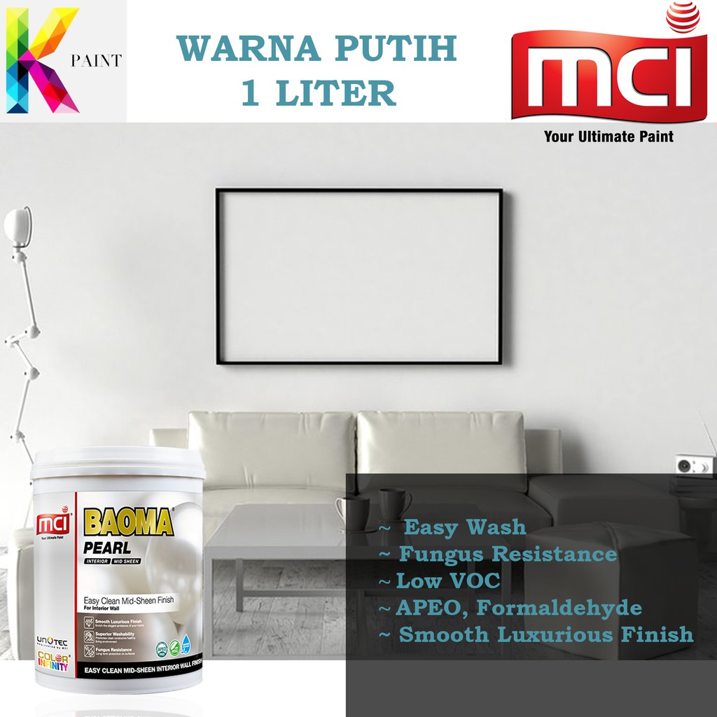 {Ready Stock} Cat Putih untuk dinding warna Putih/White 1L (Easy Clean ...