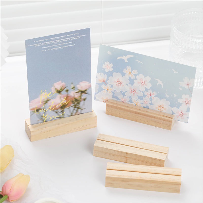 Simple Pure Color Wooden Photo Holder Desktop Message Card Stand Base ...