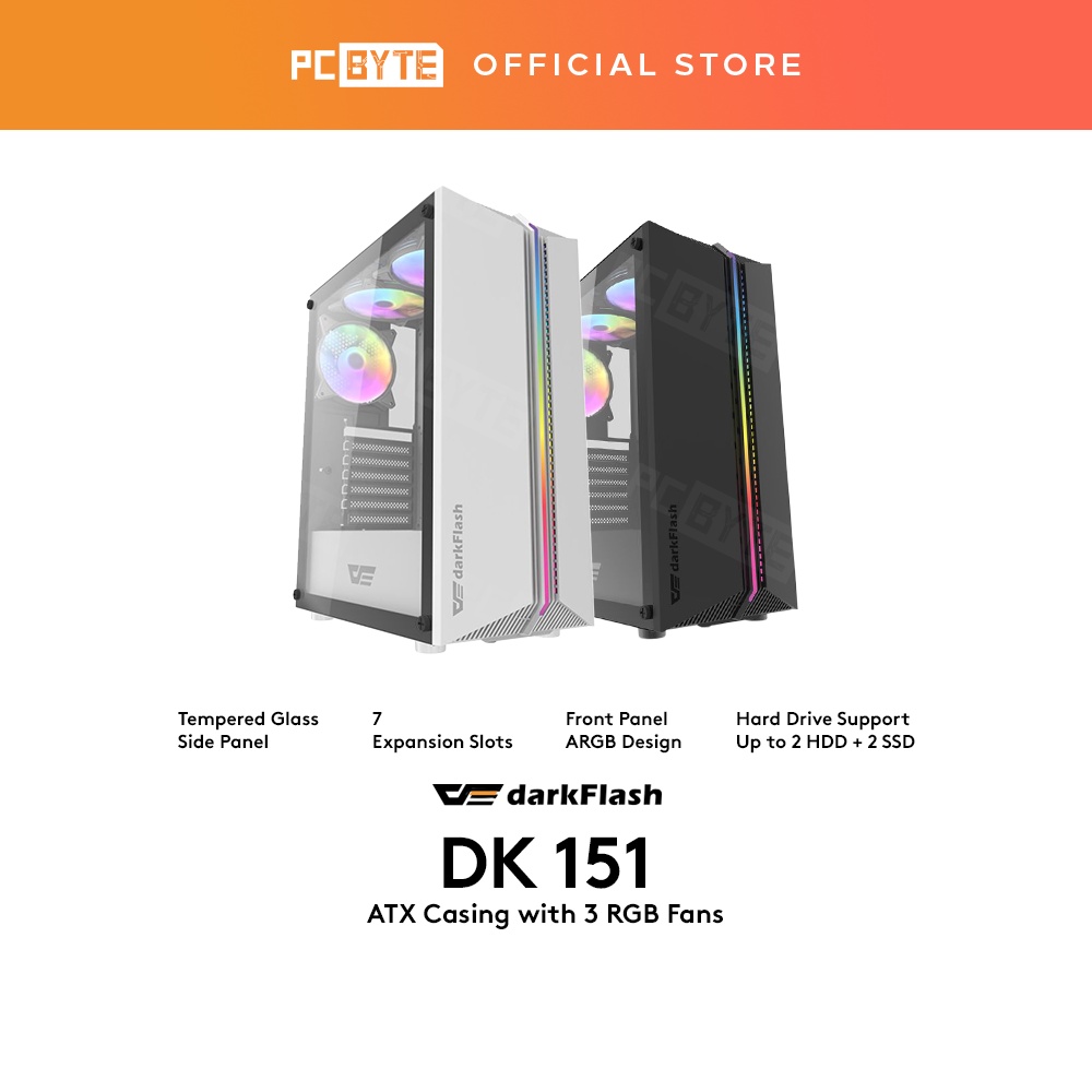 Aigo darkFlash DK151 ATX Casing with 3 RGB Fan - (Black/White) | Shopee ...