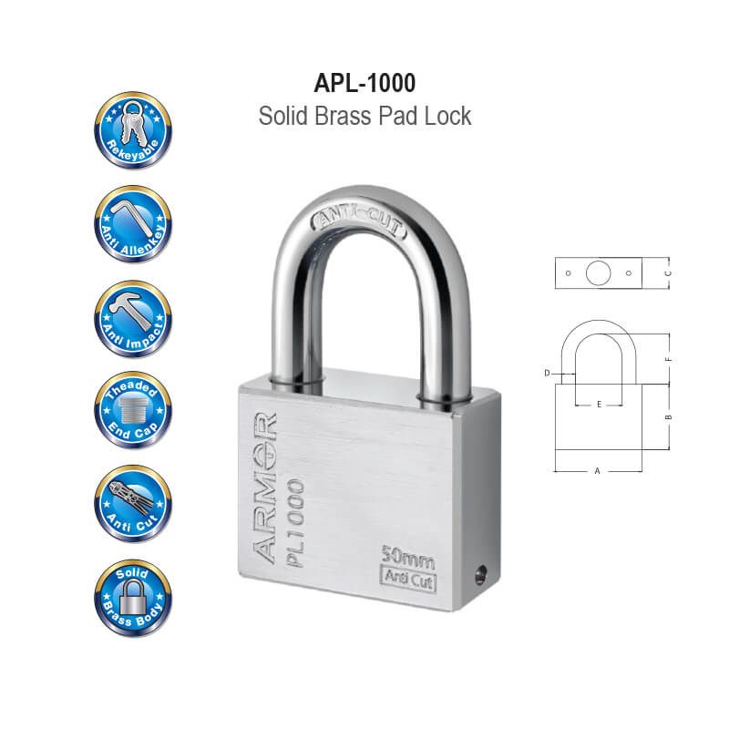 ARMOR PL1000 50mm Solid Brass Safety Padlock | Shopee Malaysia