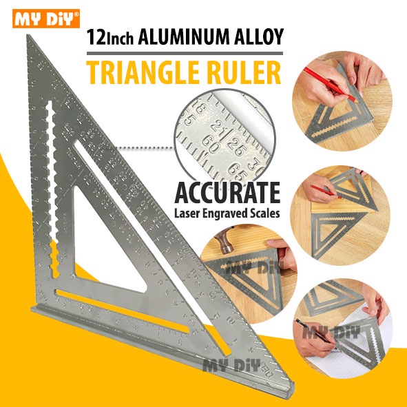 MYDIYHOMEDEPOT - 12 inch Aluminium Alloy Triangle Angle Ruler Square ...