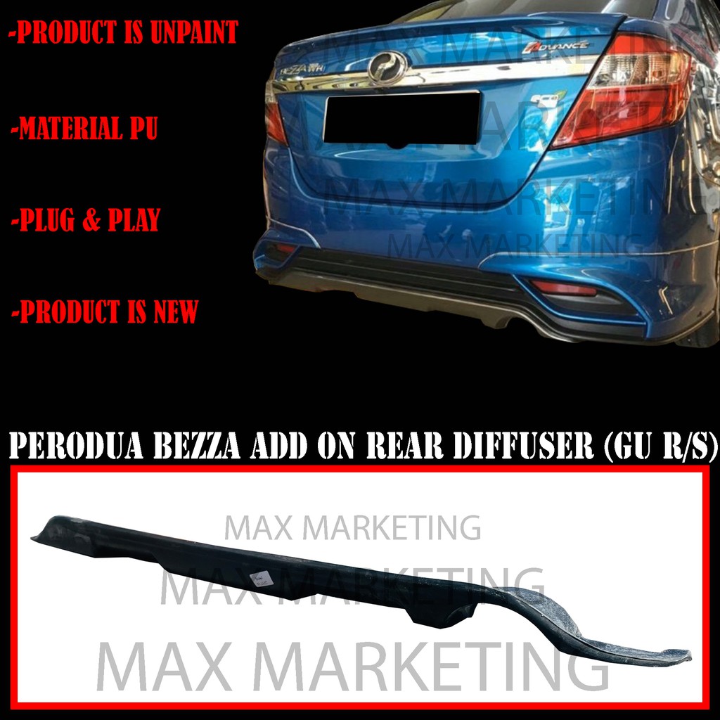 PERODUA BEZZA ADD ON REAR DIFFUSER (GU R/S0 POLYURETHANE SKIRT LIP ...