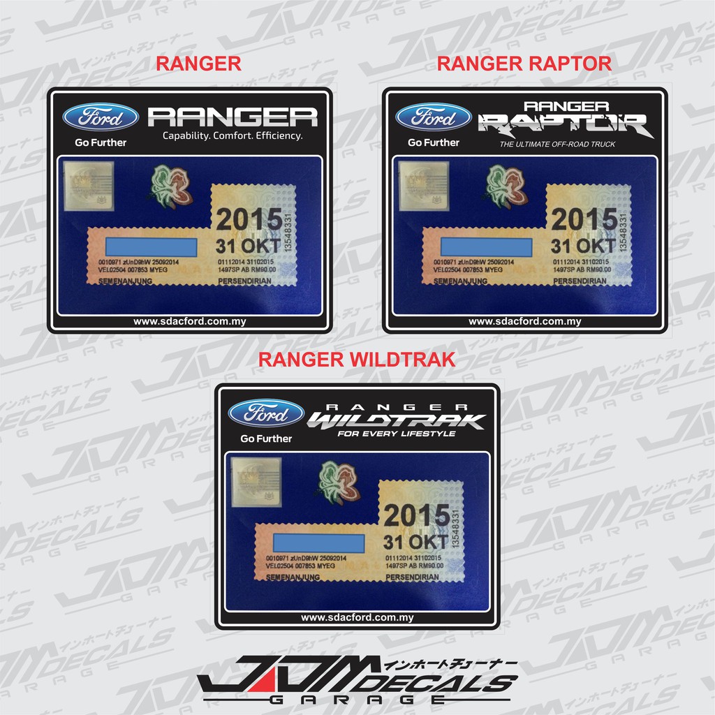 Ford Ranger Raptor Wildtrak Car Windscreen Roadtax Decal Sticker ...