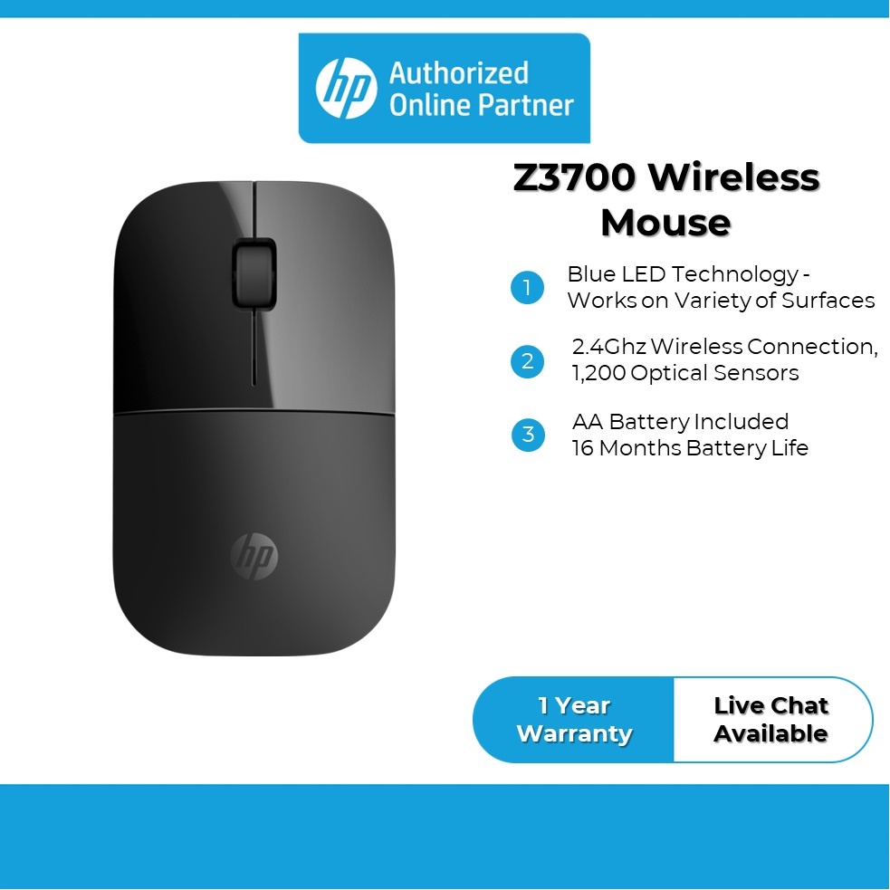 HP Wireless Mouse Z3700 with USB Nano Receiver & Blue LED Technology ...