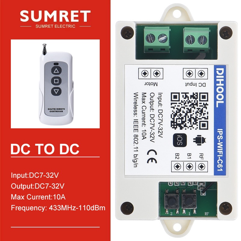 Wifi DC Motor RF Forward And Reverse Controler 12V 24V 36V Relay Switch ...