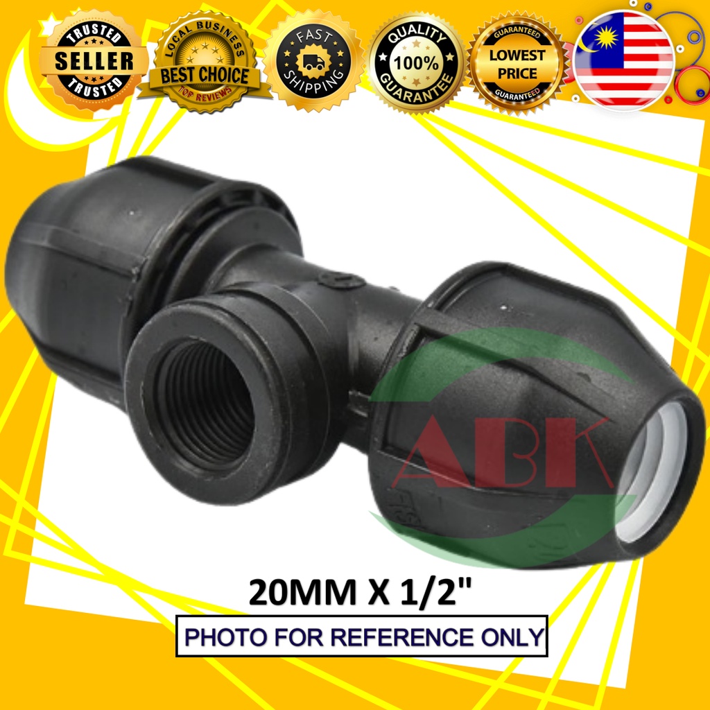 POLY FITTINGS - 20MM X 1/2" HDPE POLY PIPE FEMALE TEE [MADE IN MALAYSIA ...