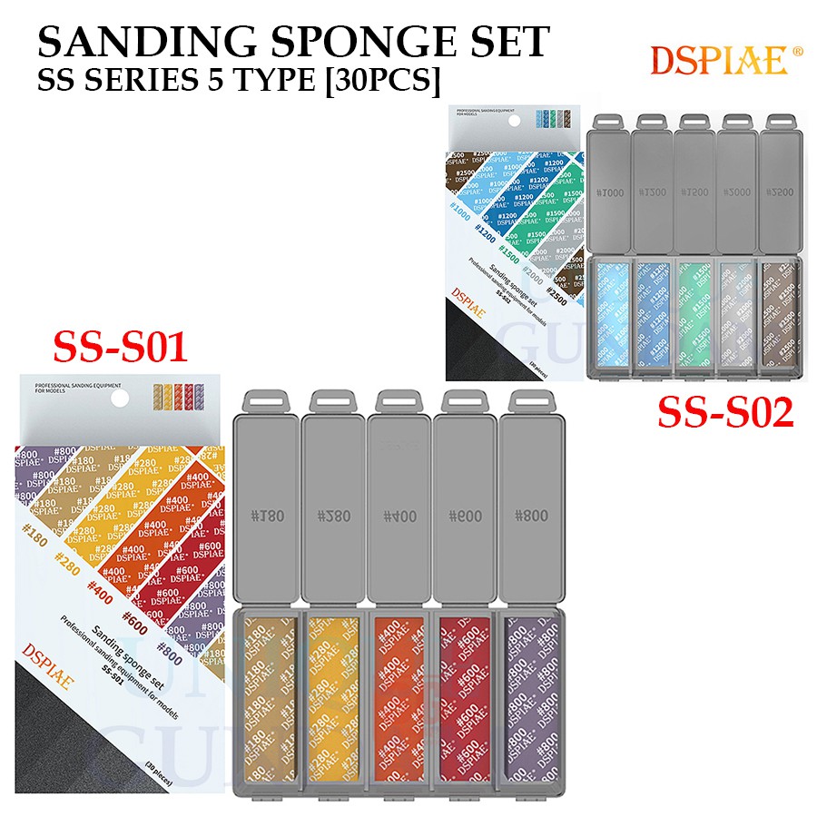 DSPIAE SS SERIES SANDING SPONGE [SET- 30 PCS-5 TYPES ] MODEL KIT TOOLS ...