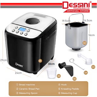 DESSINI ITALY 19-In-1 Programmes 1KG LCD Automatic Bread Maker ...