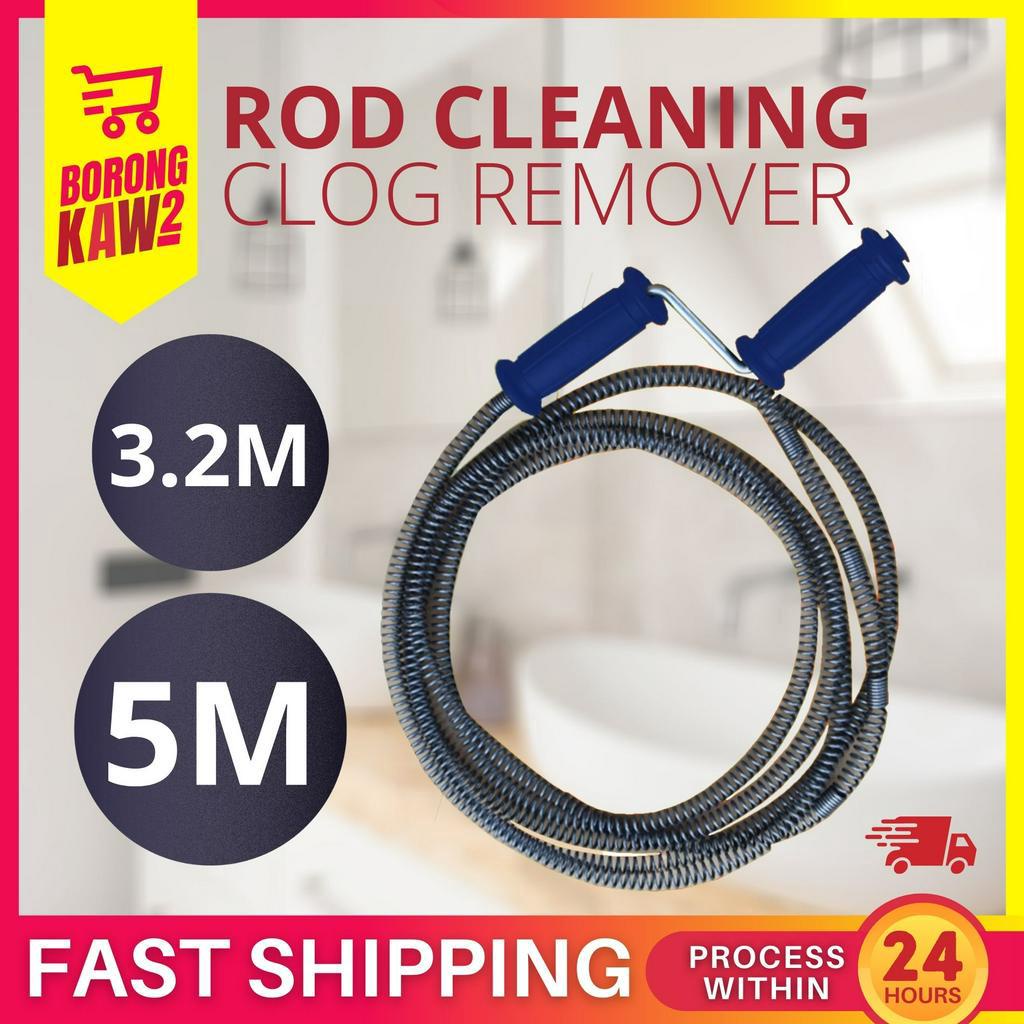 5M / 3.2M Clog Free Spring Set Cleaner Spiral Pipe Cleaning Rod Sink ...